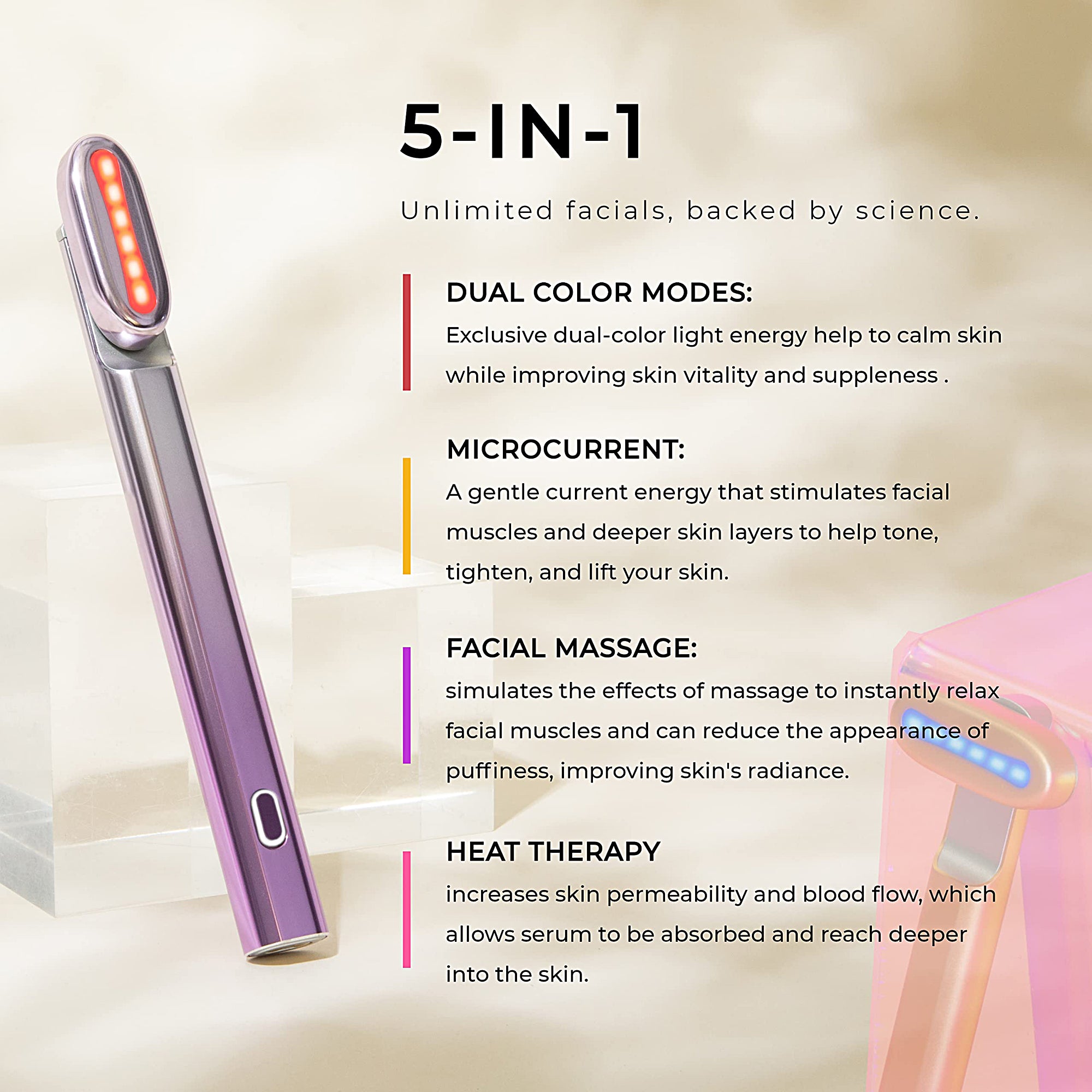 ThermaGlow 5-IN-1 Red Light, MicroCurrent, Heat & UltraSonic Massage T ...